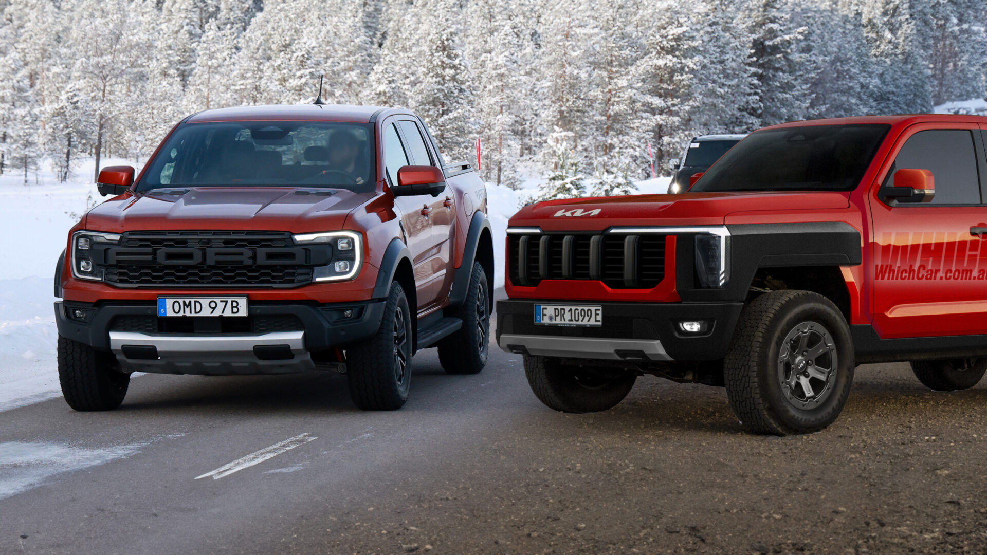 2025 Kia Tasman spied testing with Ford Ranger Raptor